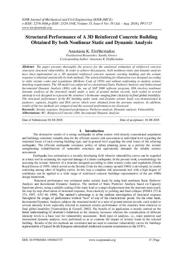 (PDF) Structural Performance of A 3D Reinforced Concrete Building Obtained By both Nonlinear ...