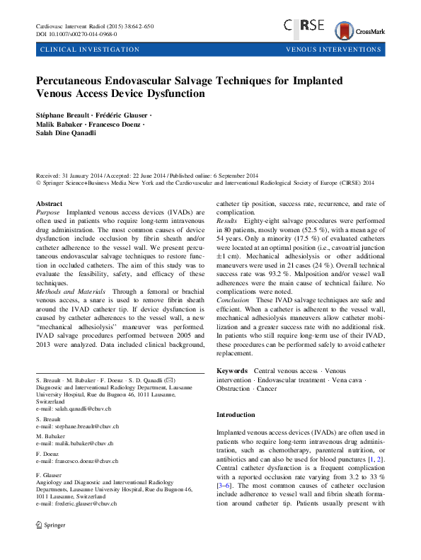 (PDF) Percutaneous Endovascular Salvage Techniques for Implanted Venous ...