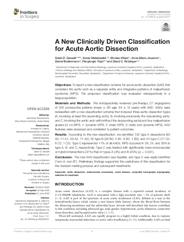 (PDF) A New Clinically Driven Classification for Acute Aortic Dissection