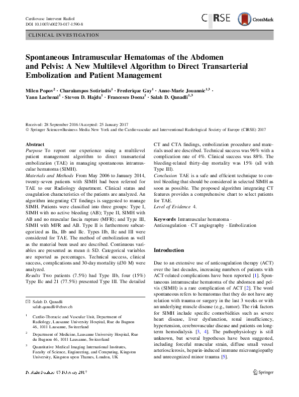 Pdf Spontaneous Intramuscular Hematomas Of The Abdomen And Pelvis A New Multilevel Algorithm