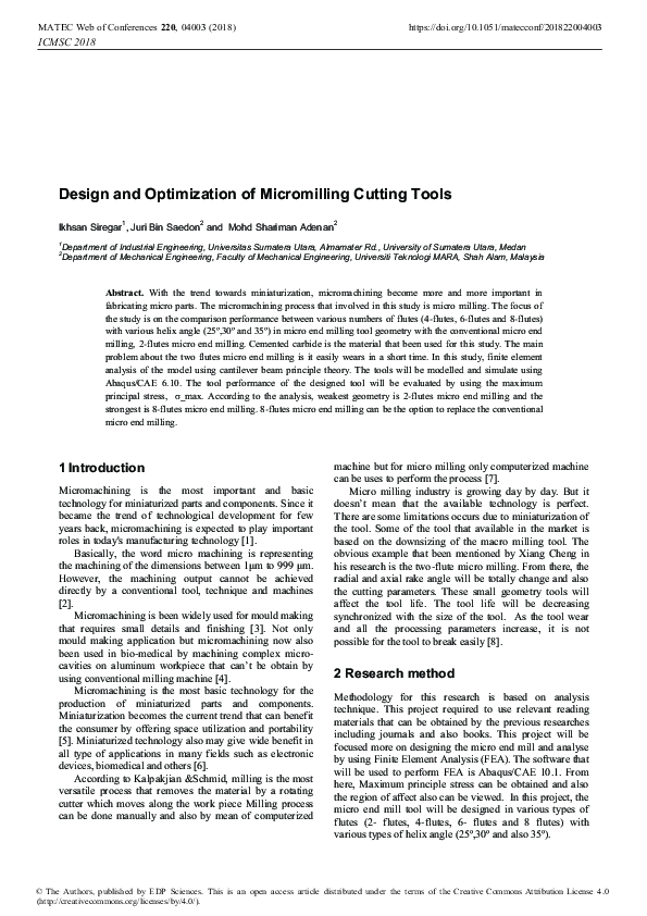 (PDF) Design and Optimization of Micromilling Cutting Tools