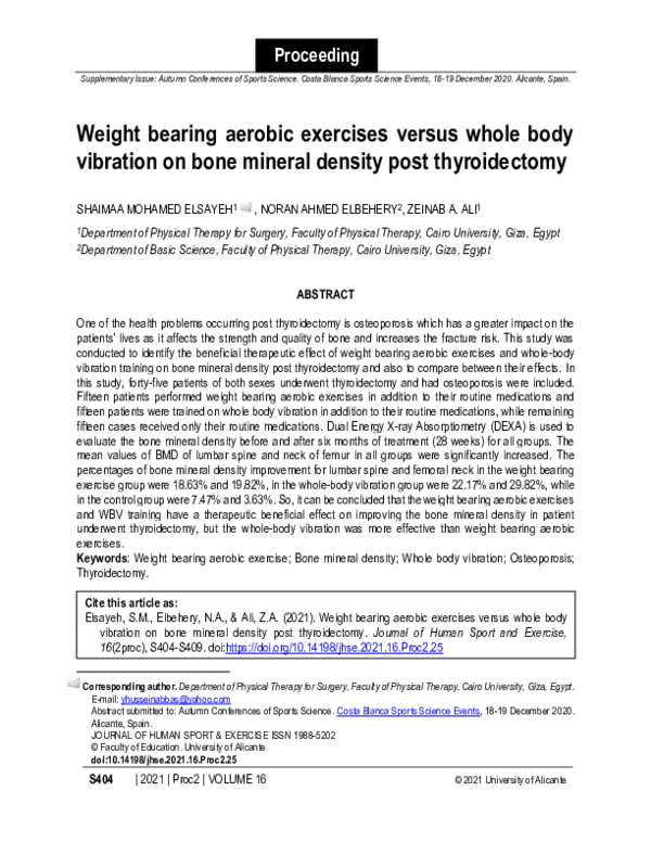(PDF) Weight bearing aerobic exercises versus whole body vibration on ...
