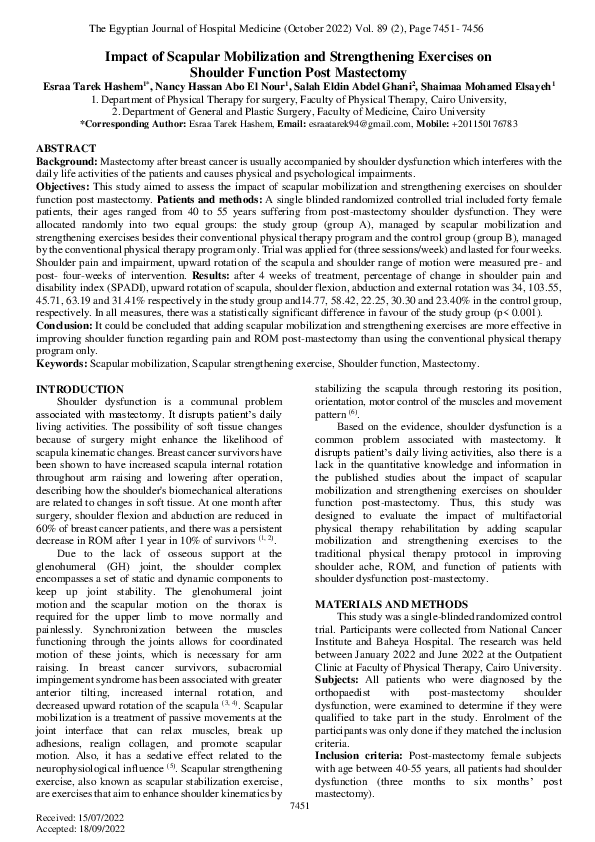 (PDF) Impact of Scapular Mobilization and Strengthening Exercises on ...