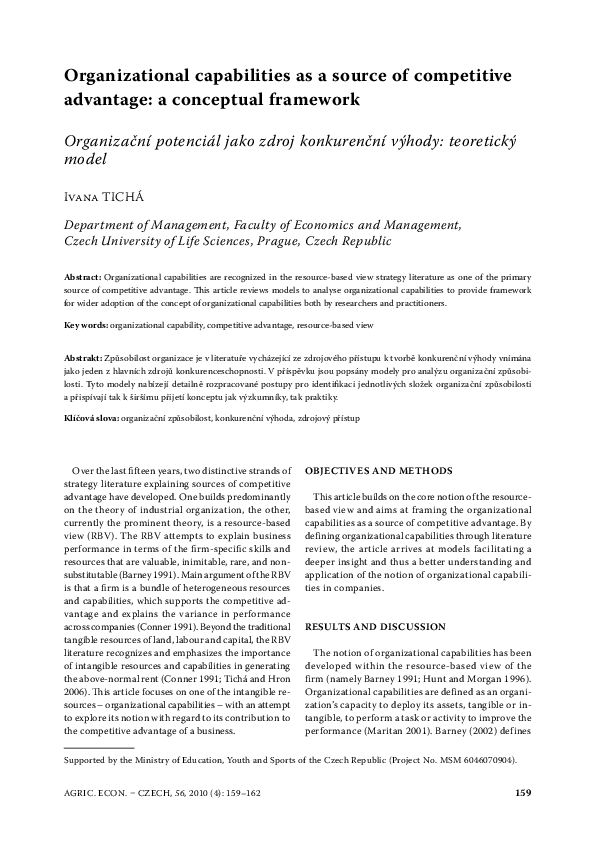 (PDF) Organizational capabilities as a source of competitive advantage: a conceptual framework