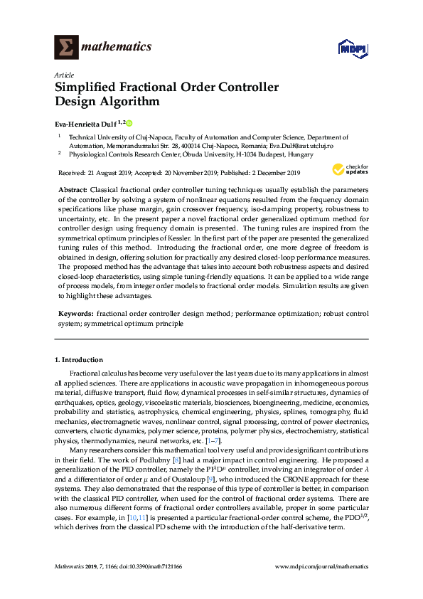 Pdf Simplified Fractional Order Controller Design Algorithm