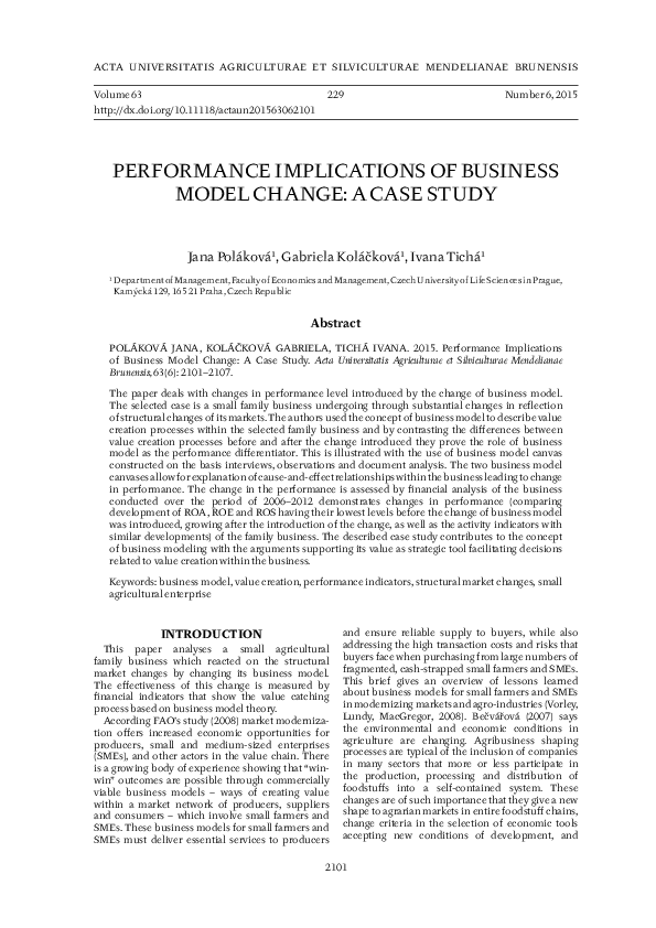 (PDF) Performance Implications of Business Model Change: A Case Study