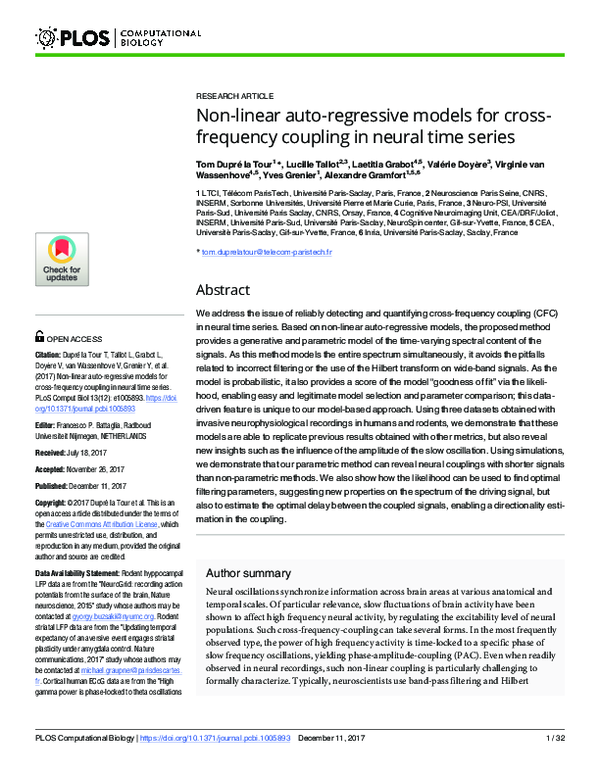 Pdf Non Linear Auto Regressive Models For Cross Frequency Coupling In Neural Time Series