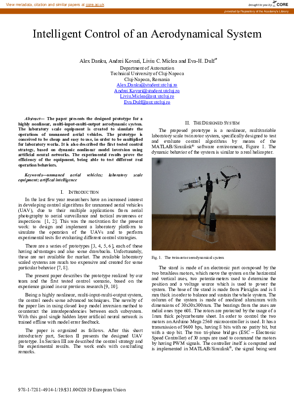 (PDF) Intelligent Control of an Aerodynamical System
