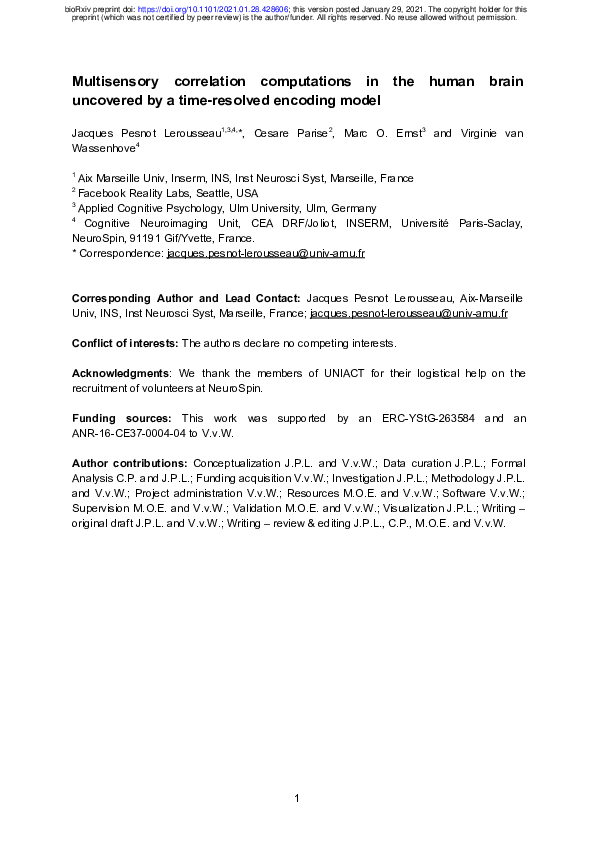 (PDF) Multisensory correlation computations in the human brain uncovered by a time-resolved ...