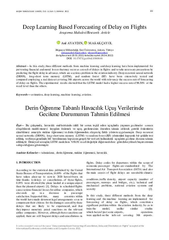 (PDF) Deep Learning Based Forecasting of Delay on Flights
