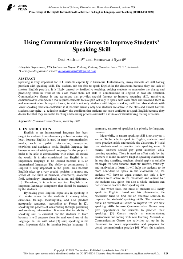 (PDF) Using Communicative Games to Improve Students’ Speaking Skill
