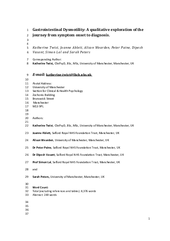 (DOC) Gastrointestinal dysmotility: A qualitative exploration of the ...