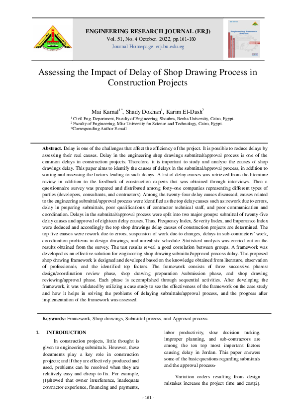 (PDF) Assessing the Impact of Delay of Shop Drawing Process in Construction Projects