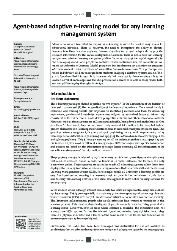 (PDF) Agent-based adaptive e-learning model for any learning management system