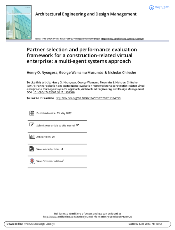 Pdf Partner Selection And Performance Evaluation Framework For A Construction Related Virtual