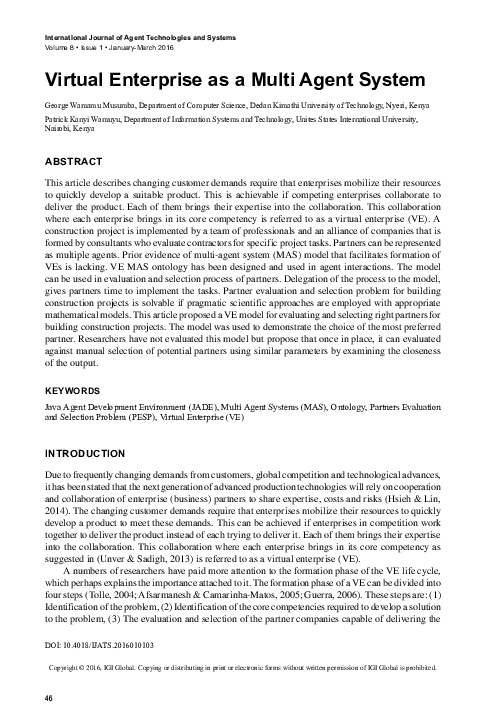 (PDF) Virtual Enterprise as a Multi Agent System