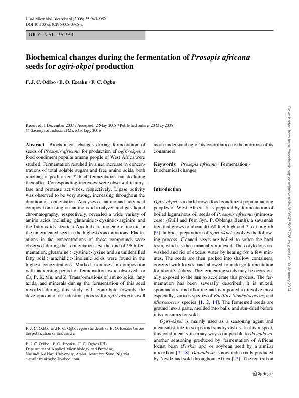 (PDF) Biochemical changes during the fermentation of Prosopis africana ...