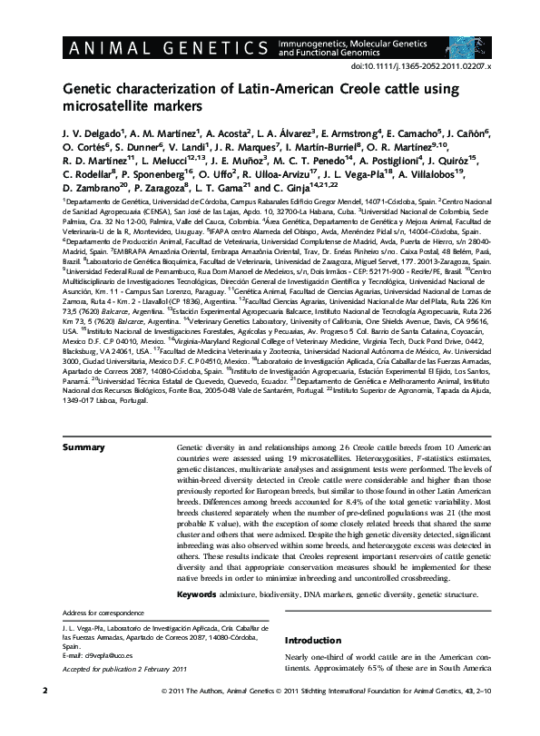 (PDF) Genetic characterization of Latin-American Creole cattle using ...
