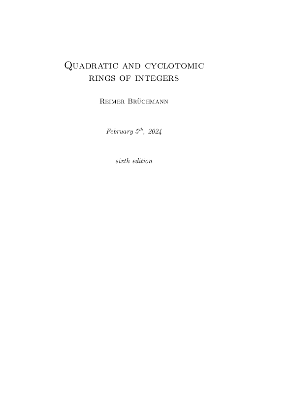 (PDF) Quadratic and cyclotomic rings of integers