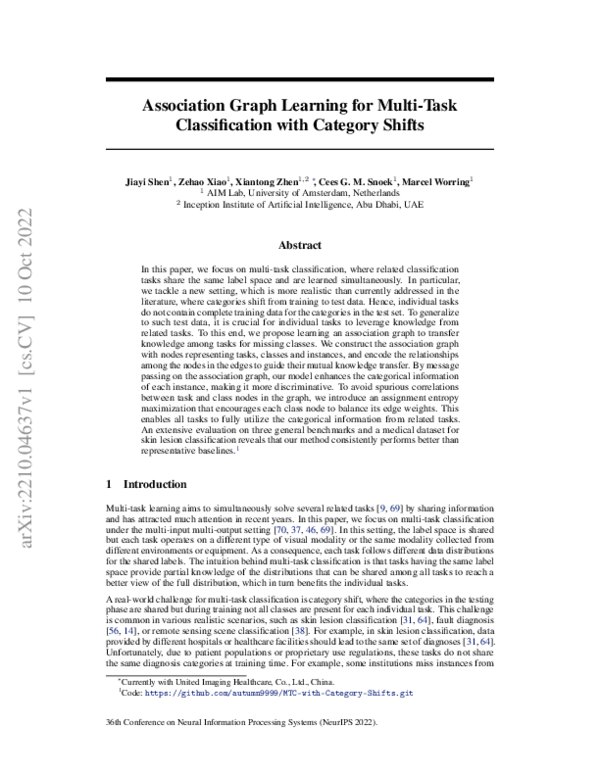 (PDF) Association Graph Learning for Multi-Task Classification with Category Shifts | Marcel ...
