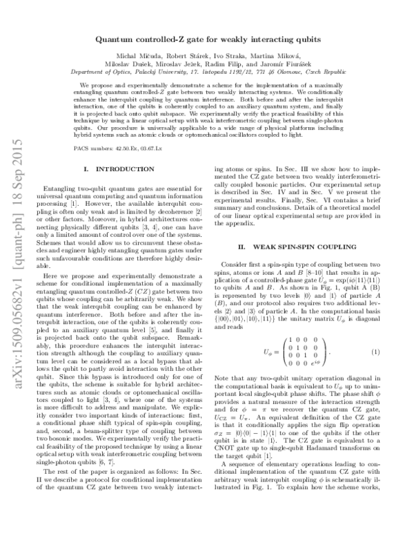 (PDF) Quantum controlled-Zgate for weakly interacting qubits
