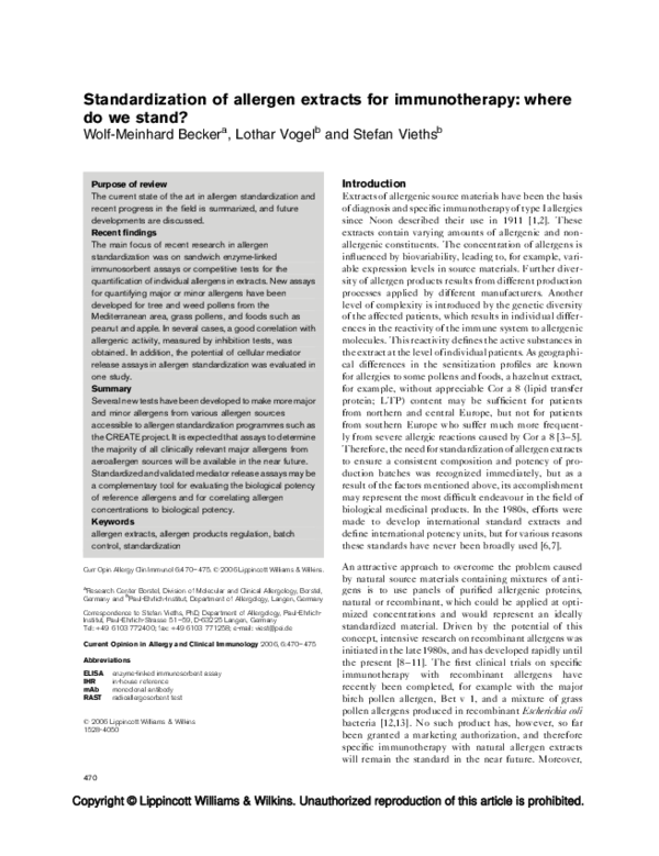 (PDF) Standardization of allergen extracts for immunotherapy: where do ...