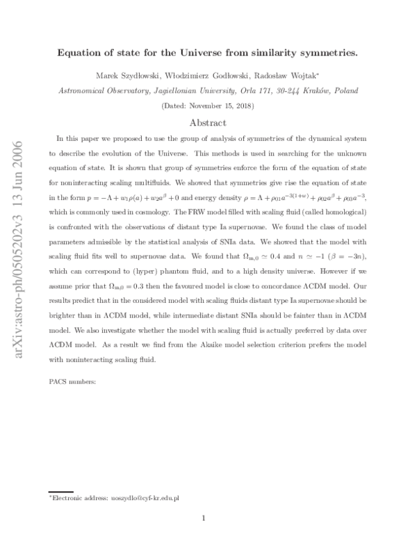 (PDF) Equation of state for Universe from the first principles