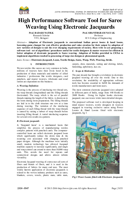 (PDF) High Performance Software Tool for Saree Weaving Using Electronic Jacquards