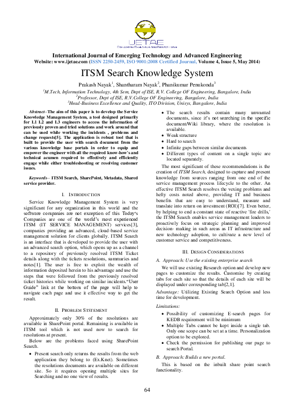 (PDF) ITSM Search Knowledge System
