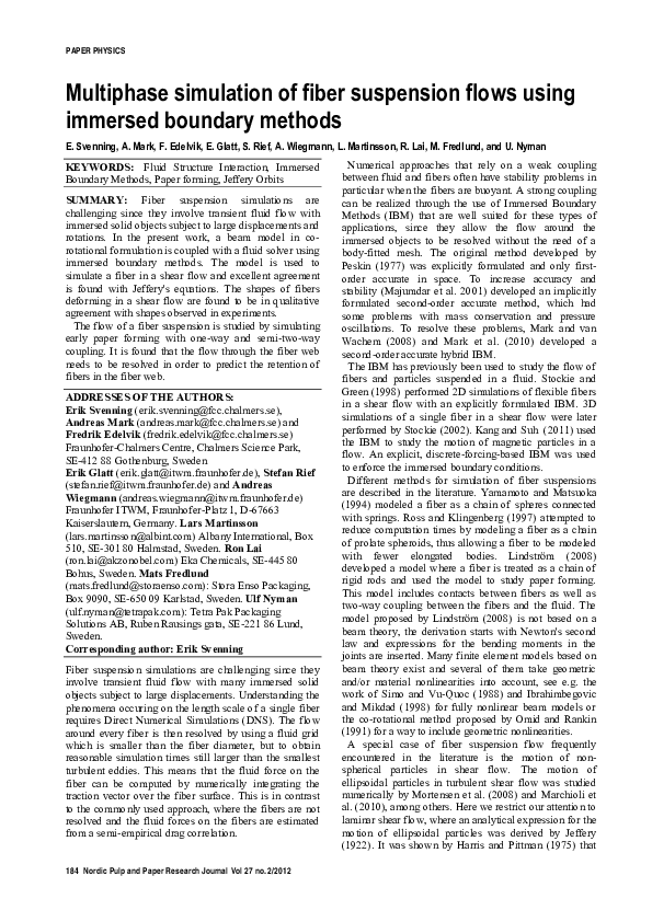 (PDF) Multiphase simulation of fiber suspension flows using immersed boundary methods