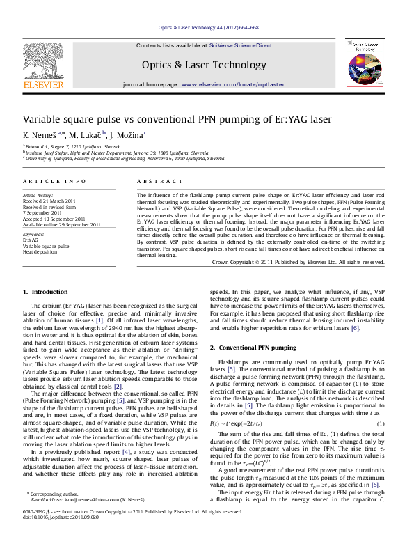 (PDF) Variable square pulse vs conventional PFN pumping of Er:YAG laser