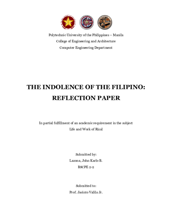 (PDF) The Indolence of the Filipino - A Reflection Paper