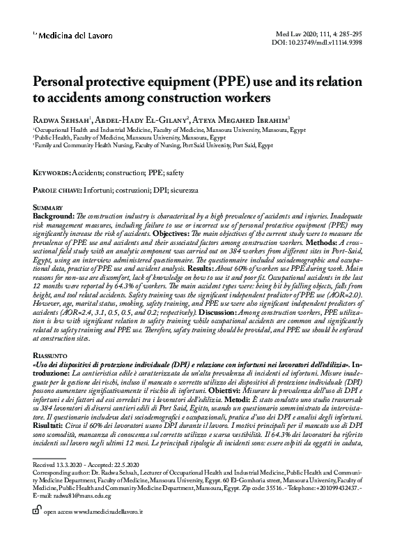 (PDF) Personal protective equipment (PPE) use and its relation to ...