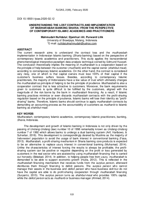 (PDF) Understanding the Lost Contracts and Implementation of Mudharabah ...