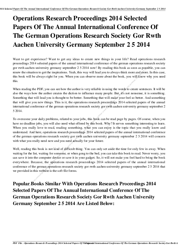 (PDF) Operations Research Proceedings 2014