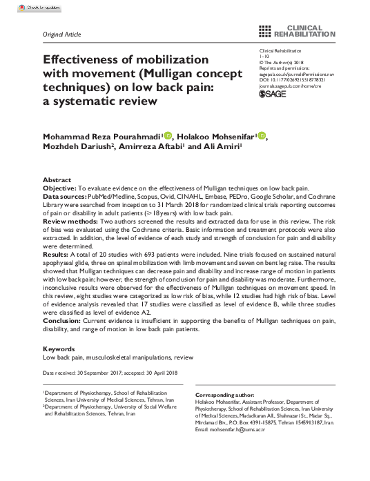 (PDF) Effectiveness of mobilization with movement (Mulligan concept ...