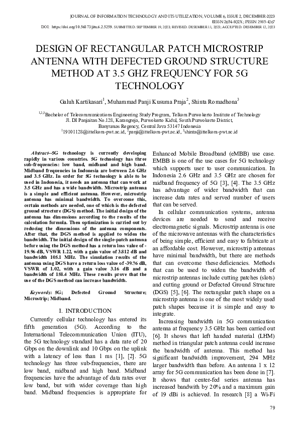 Pdf Design Of Rectangular Patch Microstrip Antenna With Defected Ground Structure Method At 3