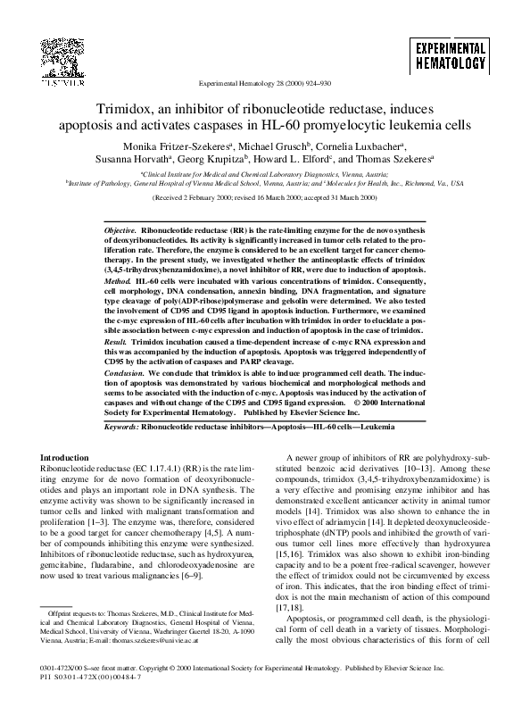 (PDF) Trimidox, an inhibitor of ribonucleotide reductase, induces ...