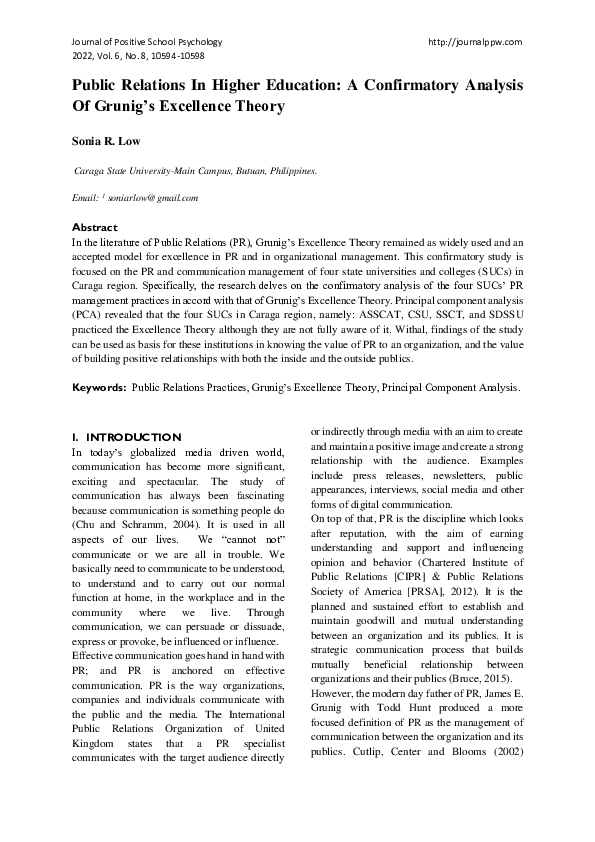 (PDF) Public Relations In Higher Education: A Confirmatory Analysis Of ...