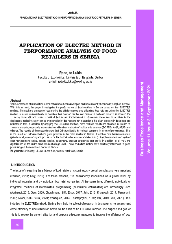 (PDF) Application of Electre Method in Performance Analysis of Food Retailers in Serbia ...