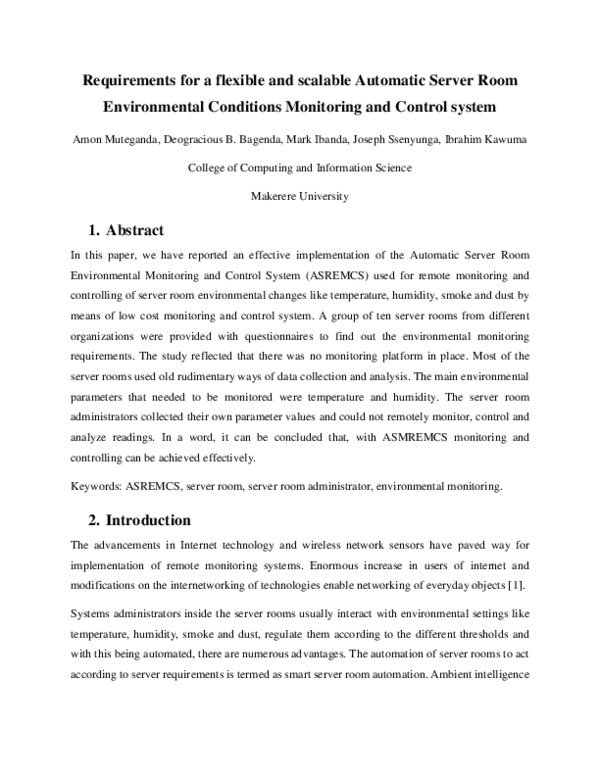 (PDF) Requirements For A Flexible And Scalable Automatic Server Room ...