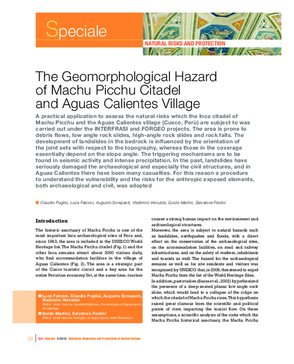 (PDF) The Geomorphological Hazard of Machu Picchu Citadel and Aguas ...