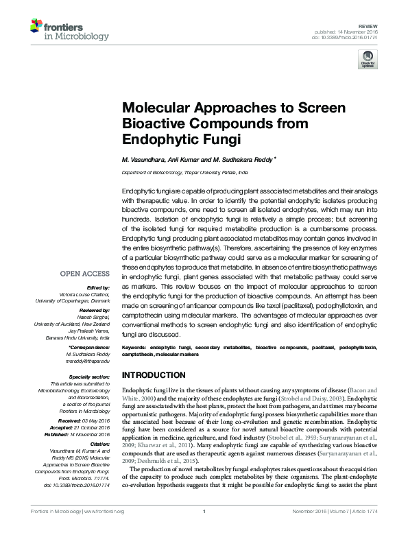 Pdf Molecular Approaches To Screen Bioactive Compounds From Medicinal