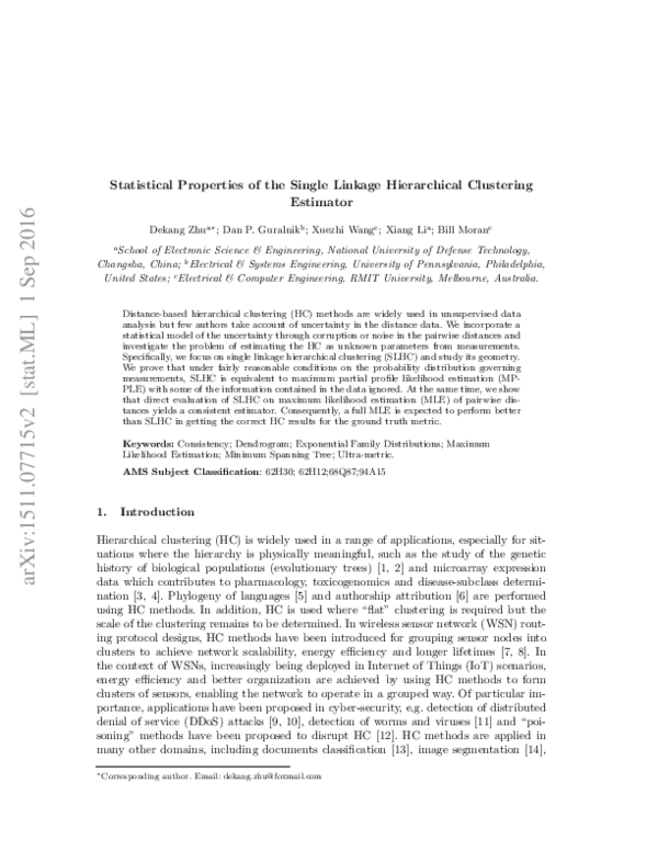 (PDF) Statistical properties of the single linkage hierarchical ...
