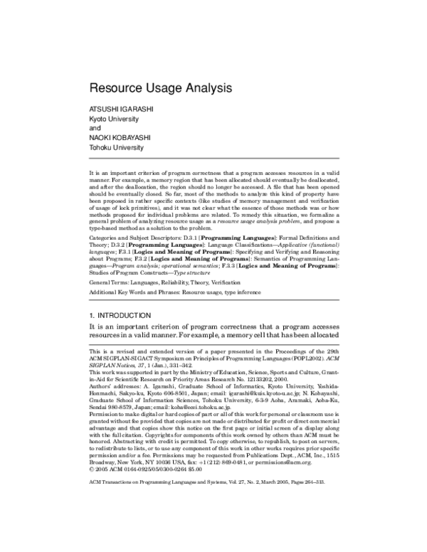 (PDF) Resource usage analysis