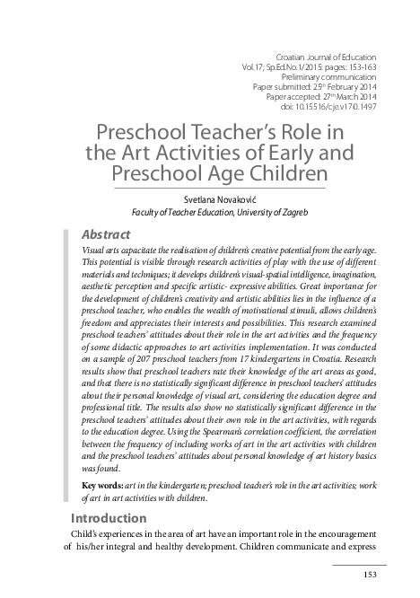 (PDF) Preschool Teacher's Role in the Art Activities of Early and ...