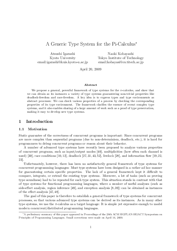 (PDF) A generic type system for the Pi-calculus