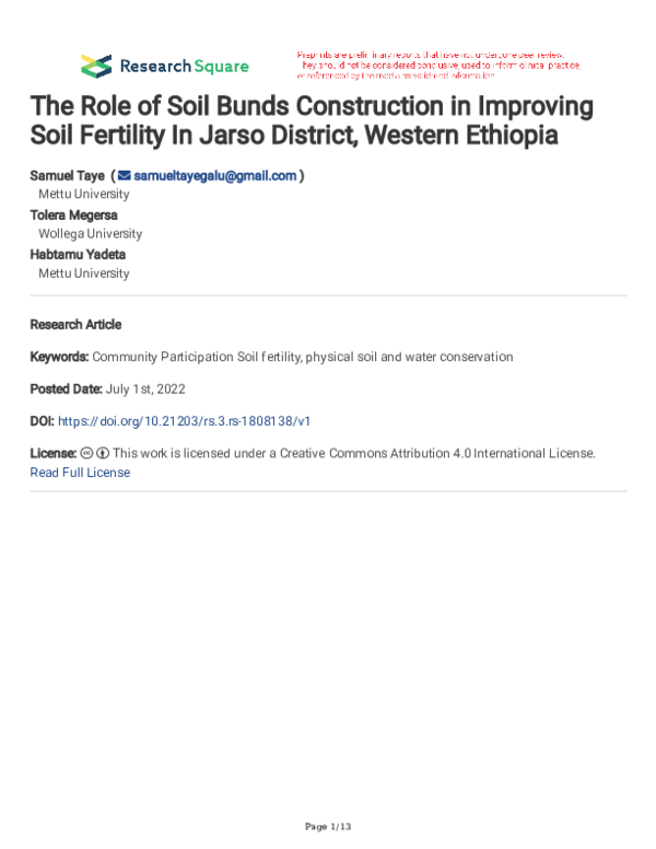 (PDF) The Role of Soil Bunds Construction in Improving Soil Fertility ...
