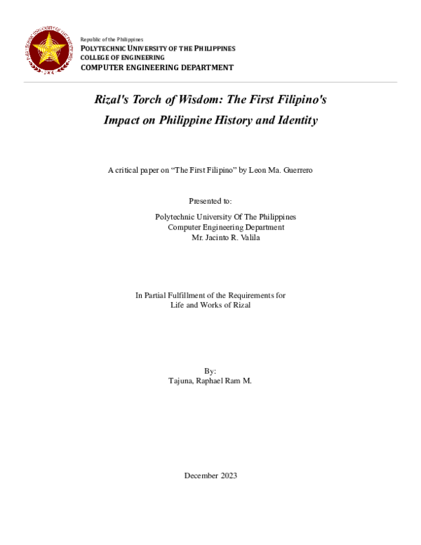 (PDF) Reflection Paper: The First Filipino
