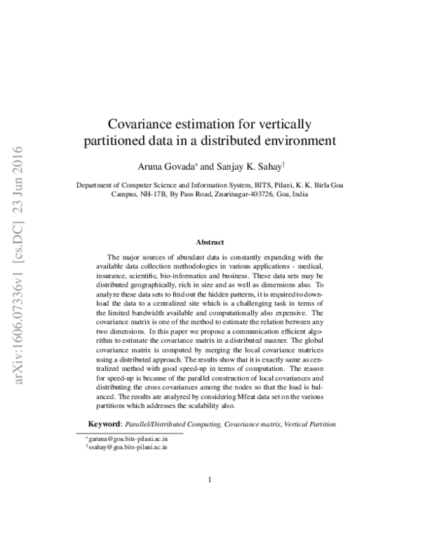 (PDF) Covariance Estimation for Vertically Partitioned Data in a Distributed Environment